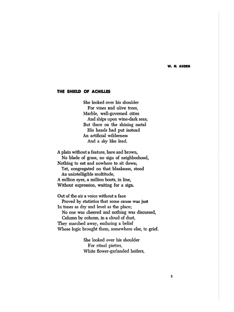 The Shield of Achilles by W. H. Auden - Poetry Magazine | PDF