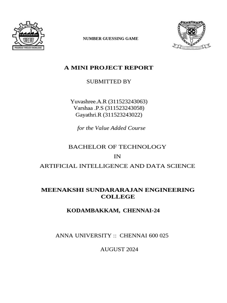 VAC Mini Project Front Page-1 | PDF
