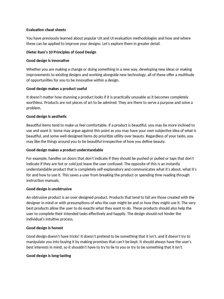 Evaluation Cheat Sheets | PDF