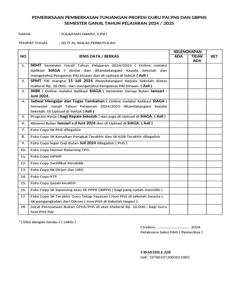 Persyaratan Pemberkasan Tpg Semester Ganjil Bagi Pengawas Guru Pai Pns ... Persyaratan Pemberkasan Tpg Semester Ganjil Bagi Pengawas Guru Pai Pns ...