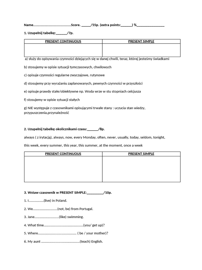 English Grammar: Present Tenses Exercises | PDF