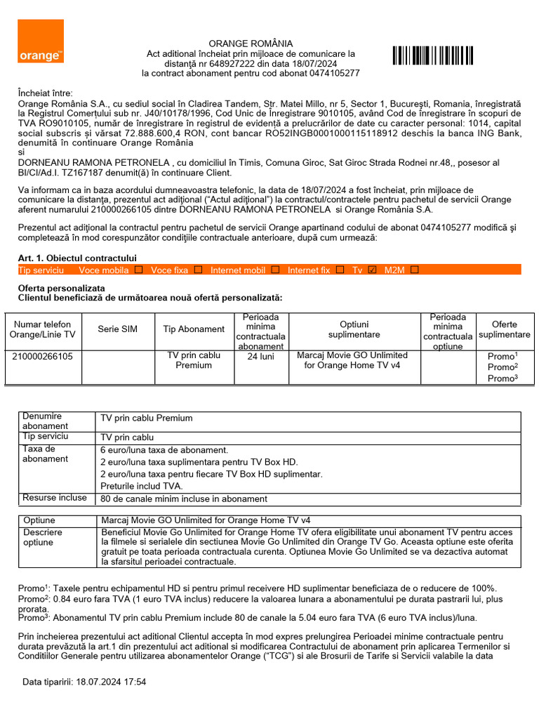 Act Aditional Prelungire Contractuala Telefon | PDF