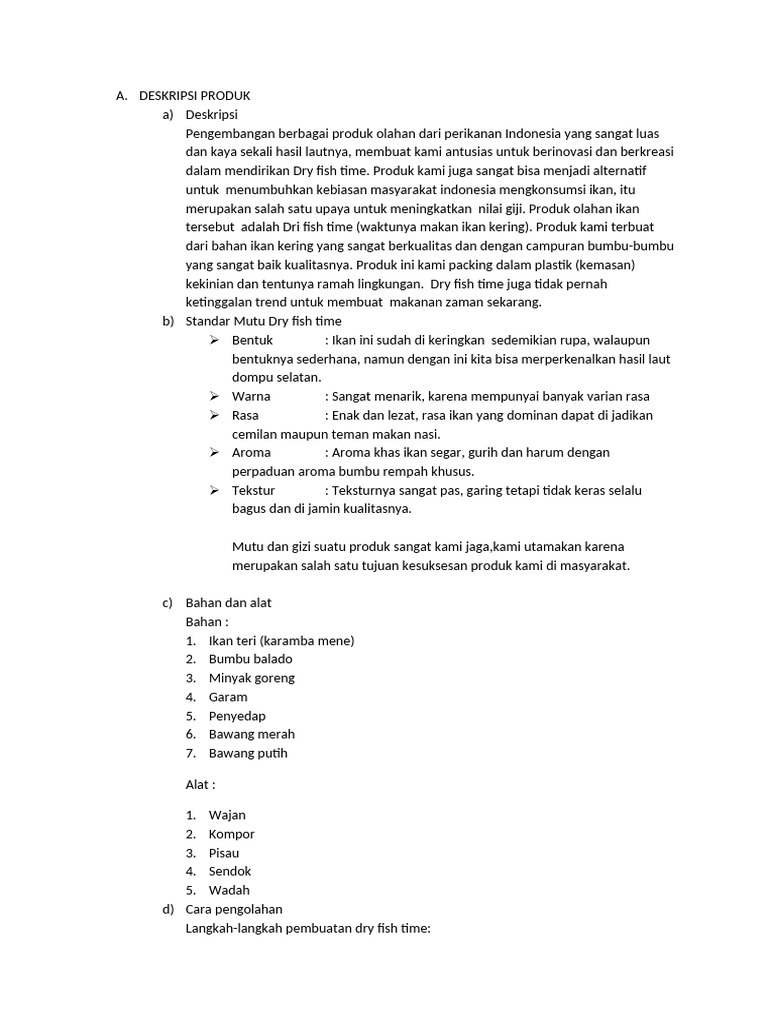 Deskripsi Produk Proposal Wirausaha | PDF