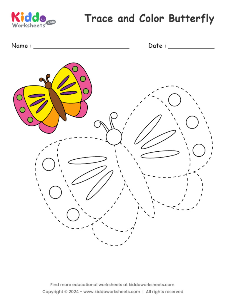 Trace and Color Butterfly Worksheet | PDF