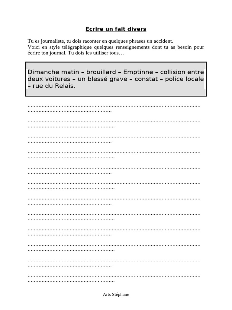 Ecrire Un Fait Divers 7 | PDF