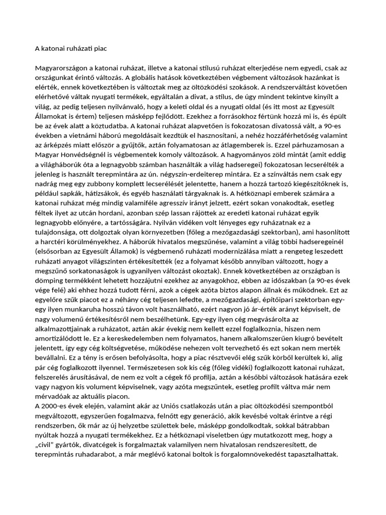 A Katonai Ruházati Piac | PDF