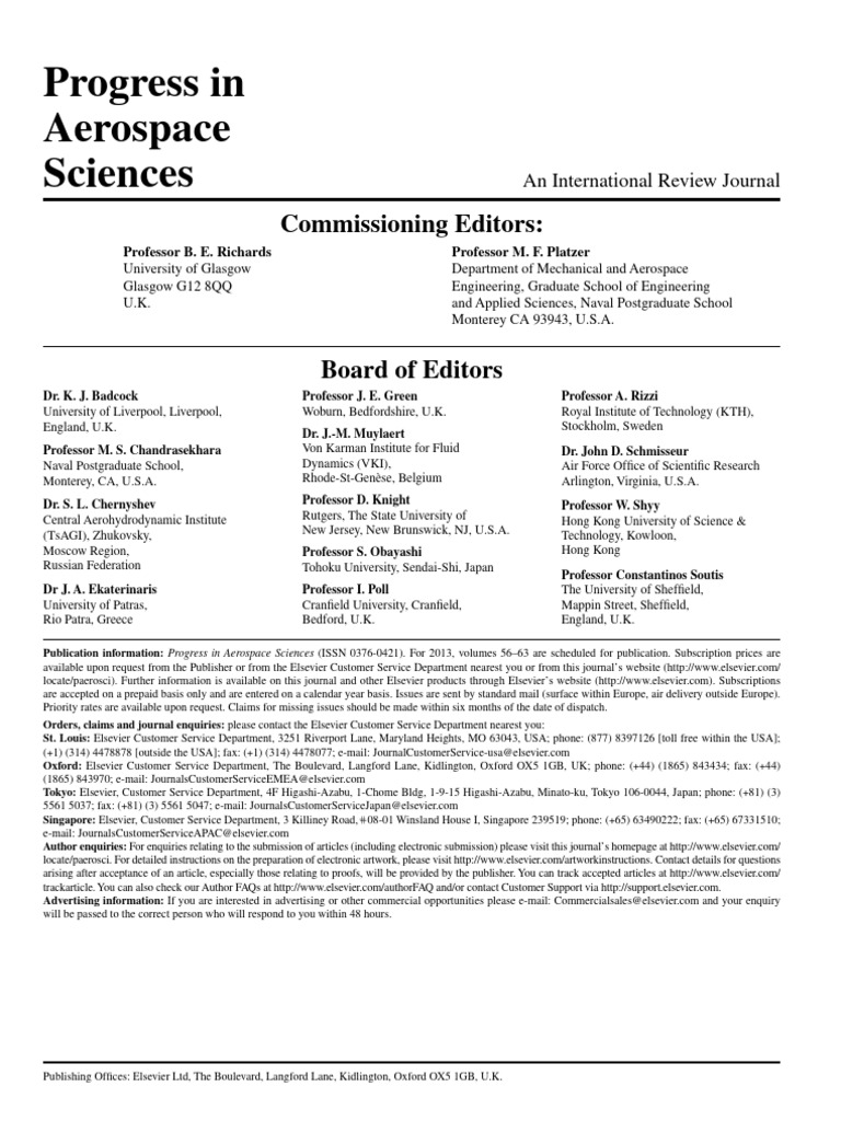 Board of Editors 2013 Progress in Aerospace Sciences | PDF