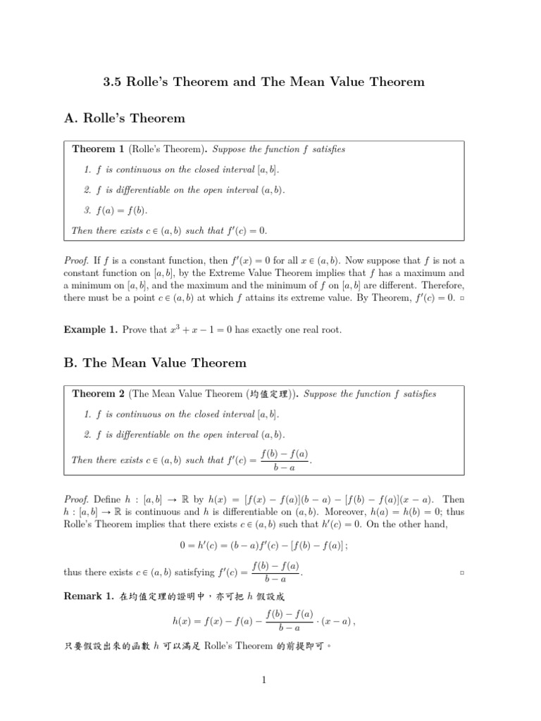 3.5 Rolle's Theorem and The Mean Value Theorem A. Rolle's Theorem | PDF