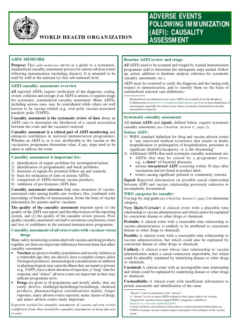 AEFI Causality Assessment Guide | PDF | Adverse Effect | Causality