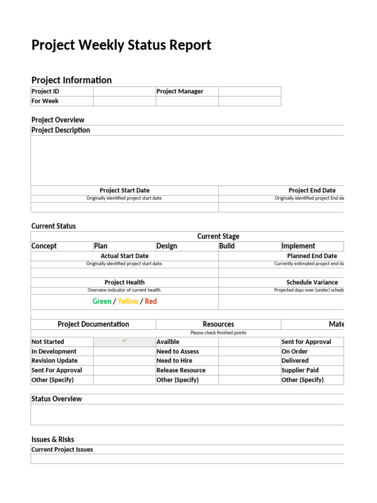 PMO - ProjectName - Project Weekly Status Report | PDF