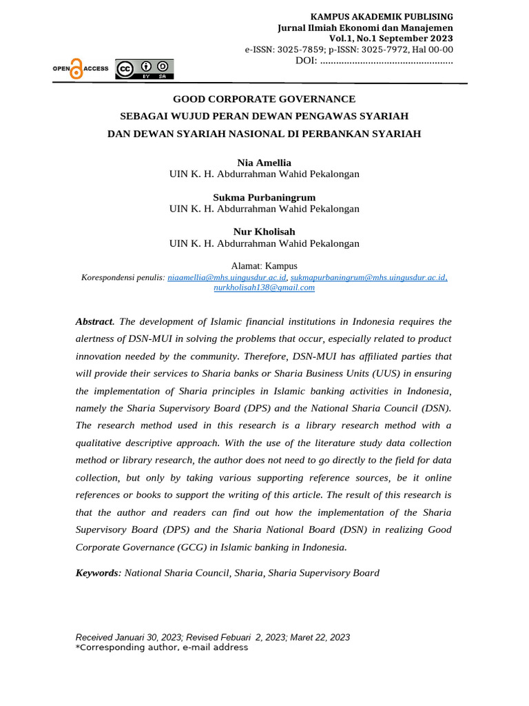 Good Corporate Governance Sebagai Wujud Peran DPS Dan DSN | PDF