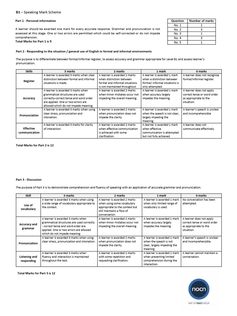 Speaking Criteria | PDF