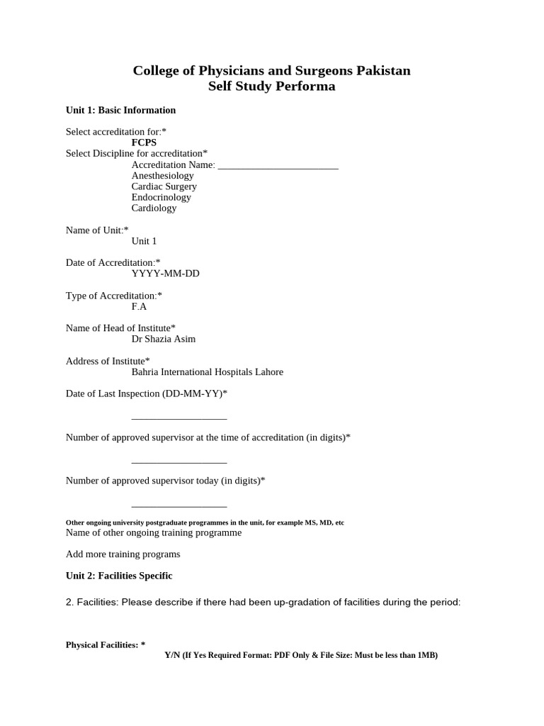Self Study Performa CPSP | PDF | Medicine | Finance & Money Management