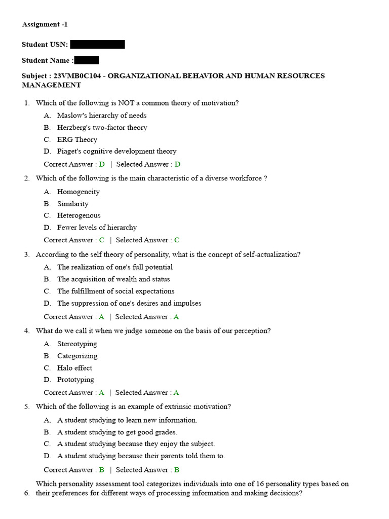 Organizational Behavior & HRM CA | PDF