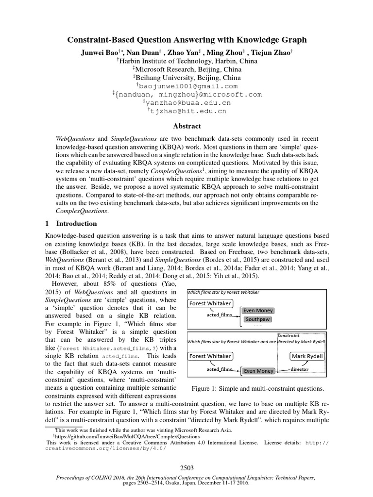 Constraint-Based Question Answering With Knowledge Graph | PDF | Cognitive Science