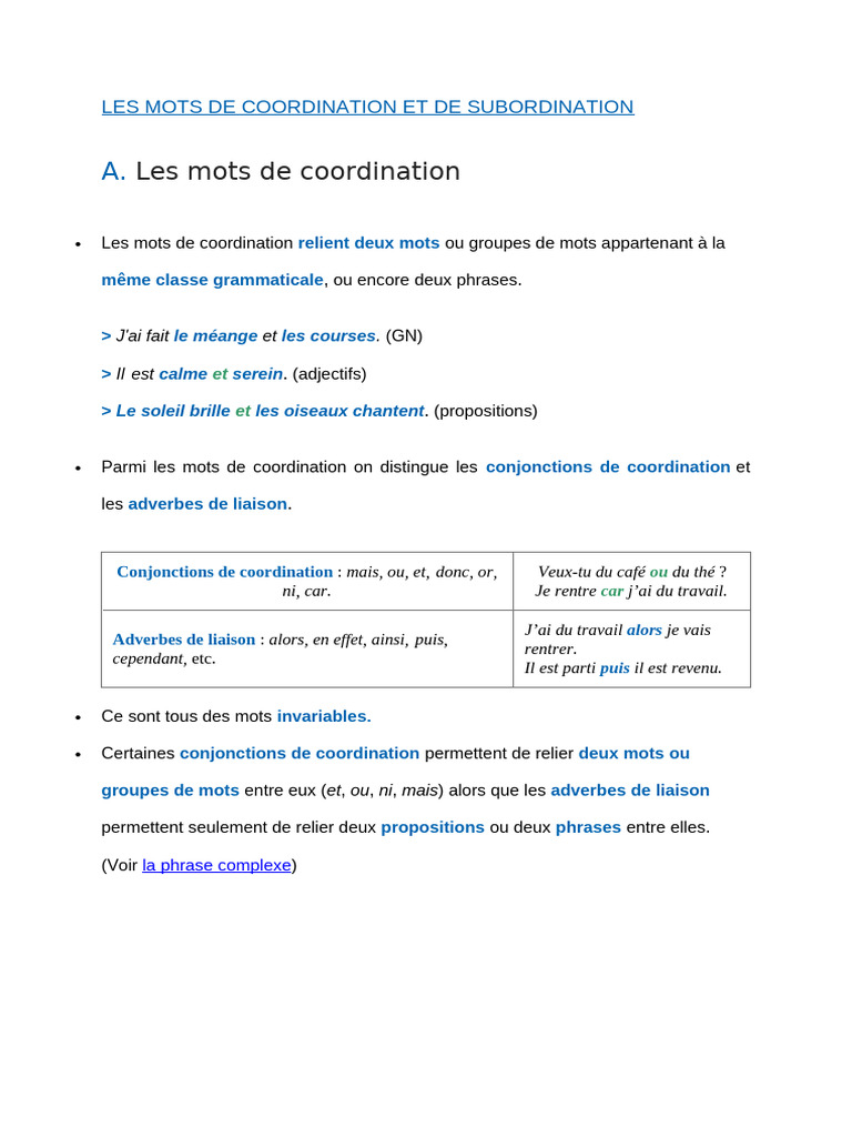 Les Mots de Coordination Et de Subordination | PDF
