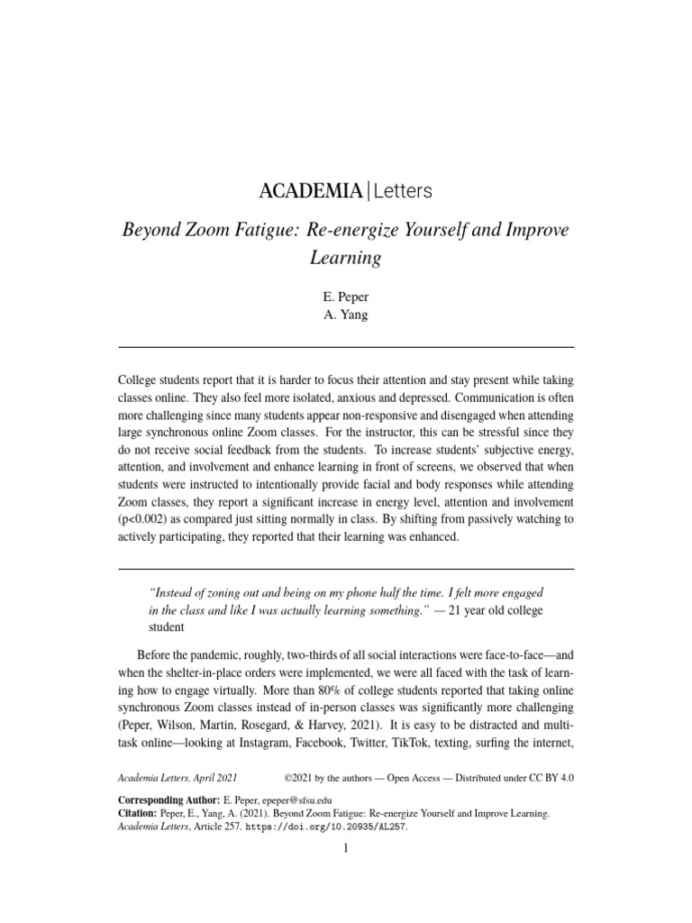 Beyond Zoom Fatigue Re Energize Yourself | PDF