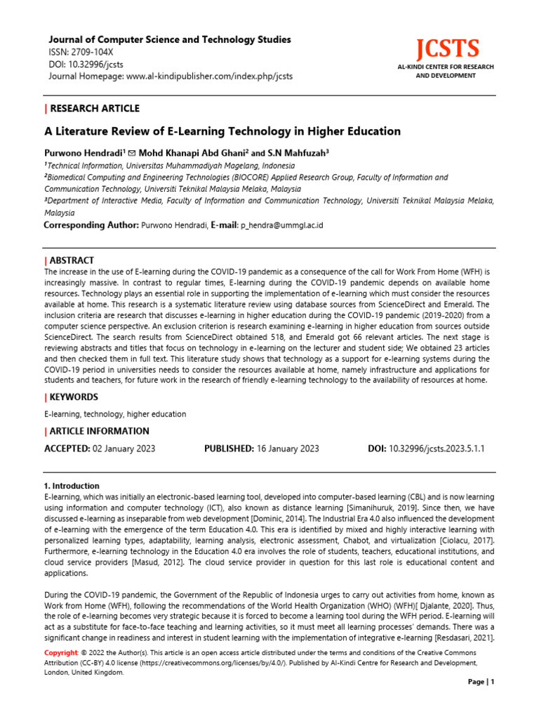 A Literature Review of E Learning Techno | PDF