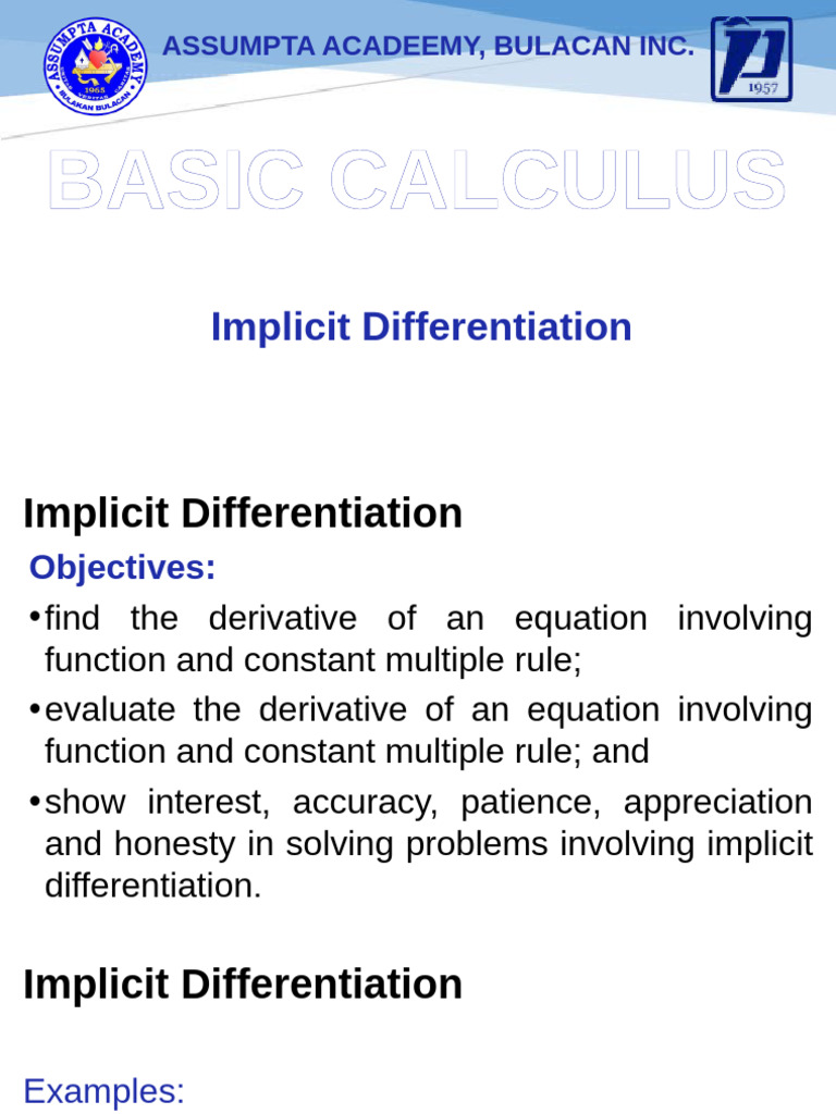 Implicit Differentiation | PDF