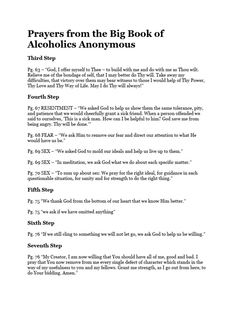 Prayers From The Big Book of Alcoholics Anonymous | PDF