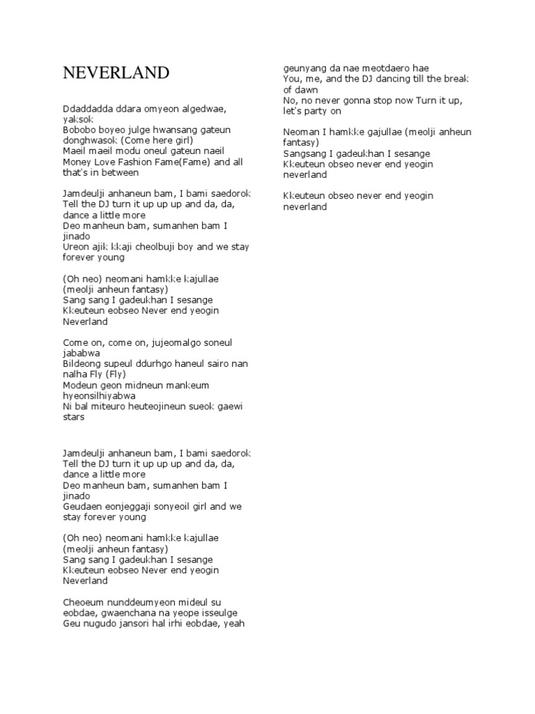 Neverland Song Lyrics Compilation | PDF | Leisure | Entertainment (General)