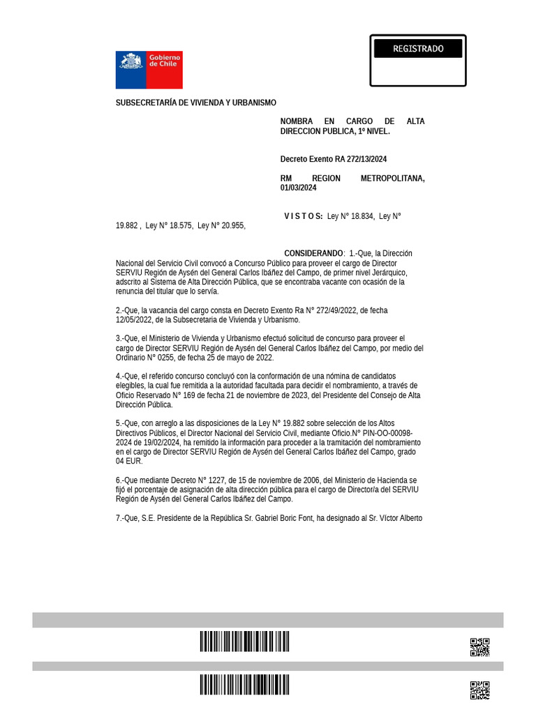 Nombramiento Director SERVIU Aysén 2024 | PDF | Gobierno