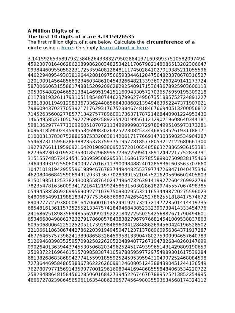 A Million Digits of π | PDF