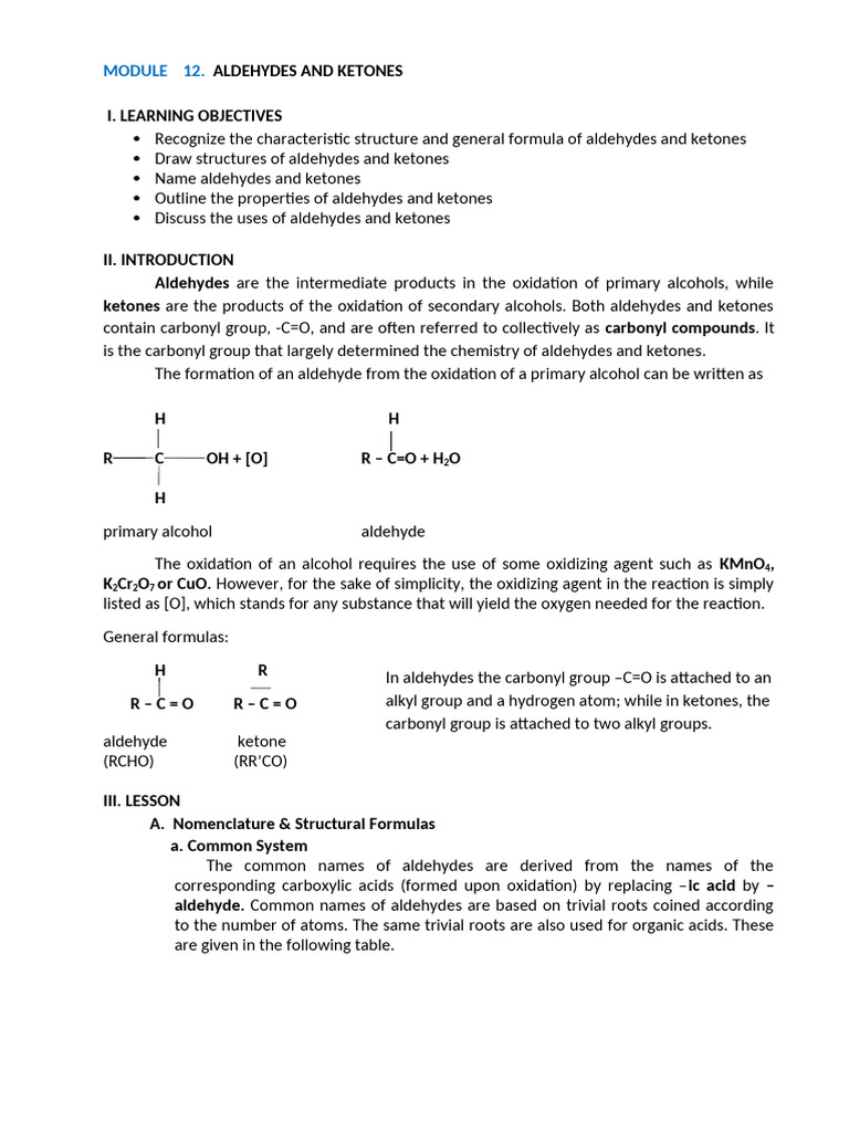Module-12 - Aldehydes and Ketones | PDF | Aldehyde | Science & Mathematics