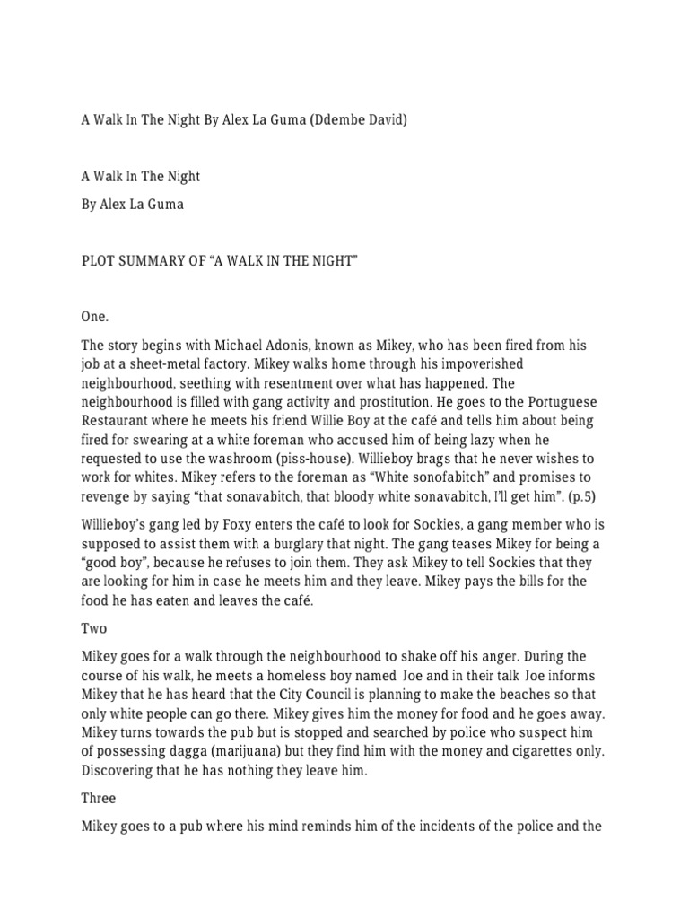 A Walk In The Night: Plot Summary | PDF | Narration