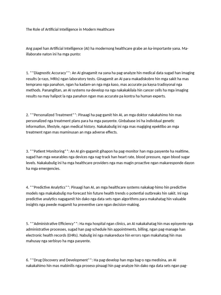 The Role of Artificial Intelligence in Modern Healthcare | PDF ...