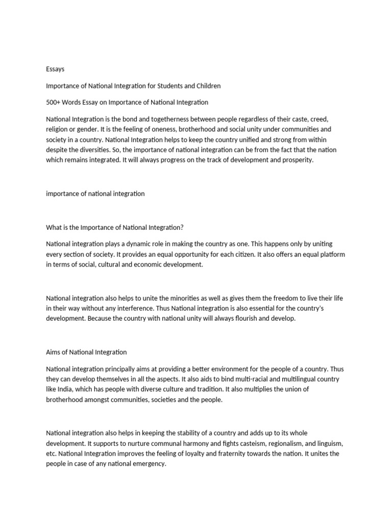 National Integration Importance | PDF