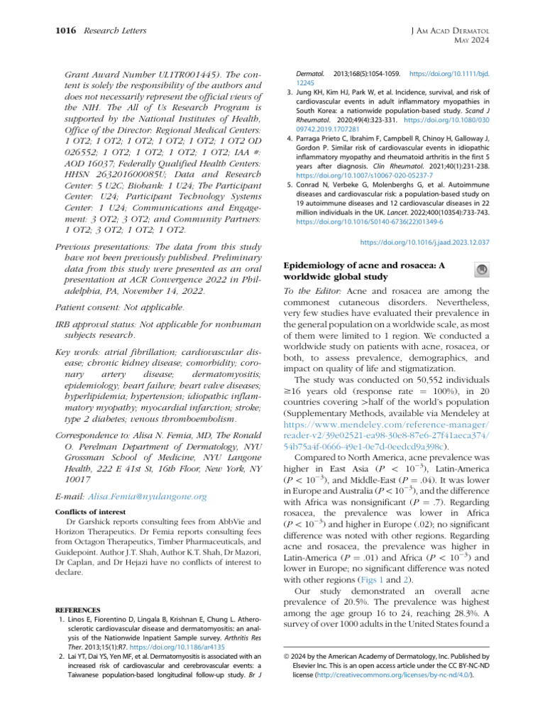 Global Prevalence of Acne and Rosacea | PDF | Heart | Comorbidity