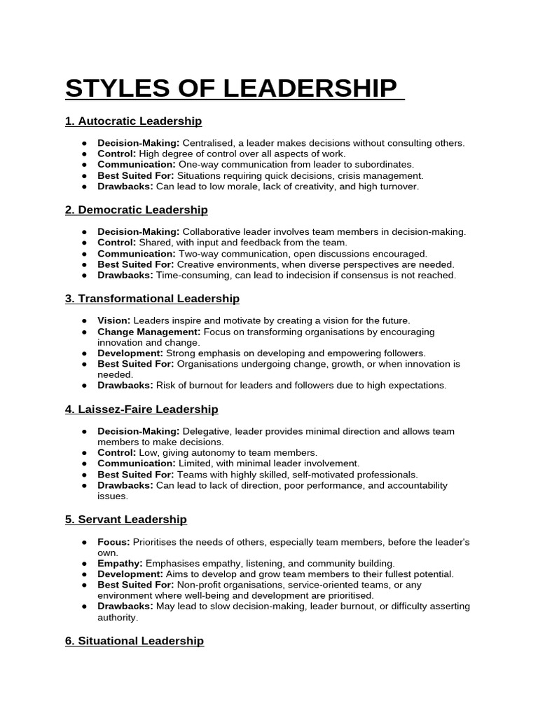 Styles of Leadership | PDF