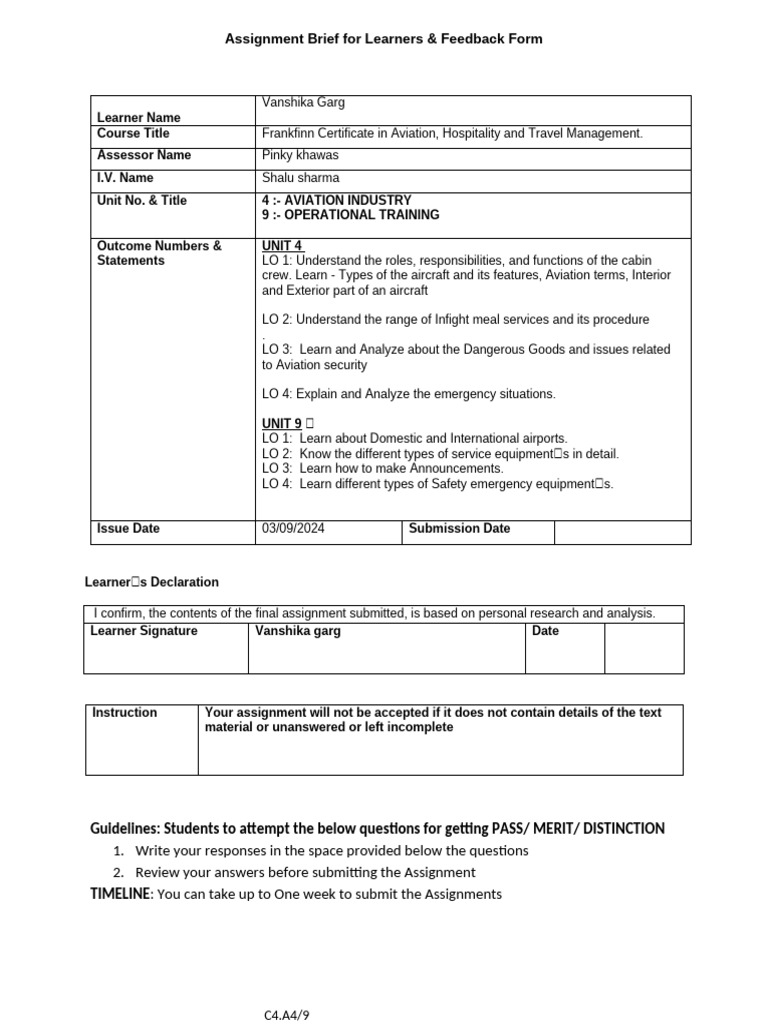 Aviation Assignment Written | PDF