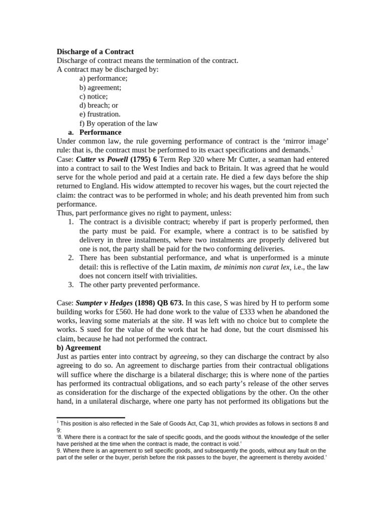 Discharge of A Contract | PDF