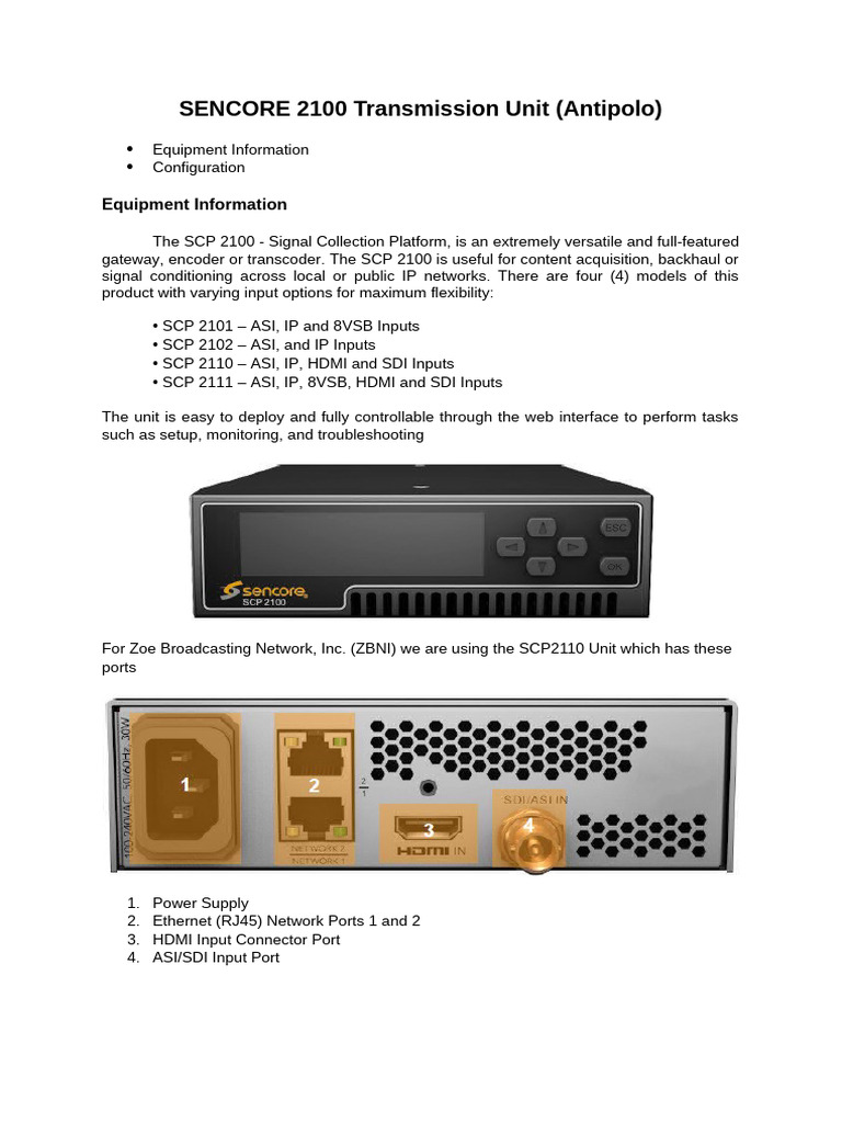 SENCORE 2100 Transmission Unit Configuration | PDF
