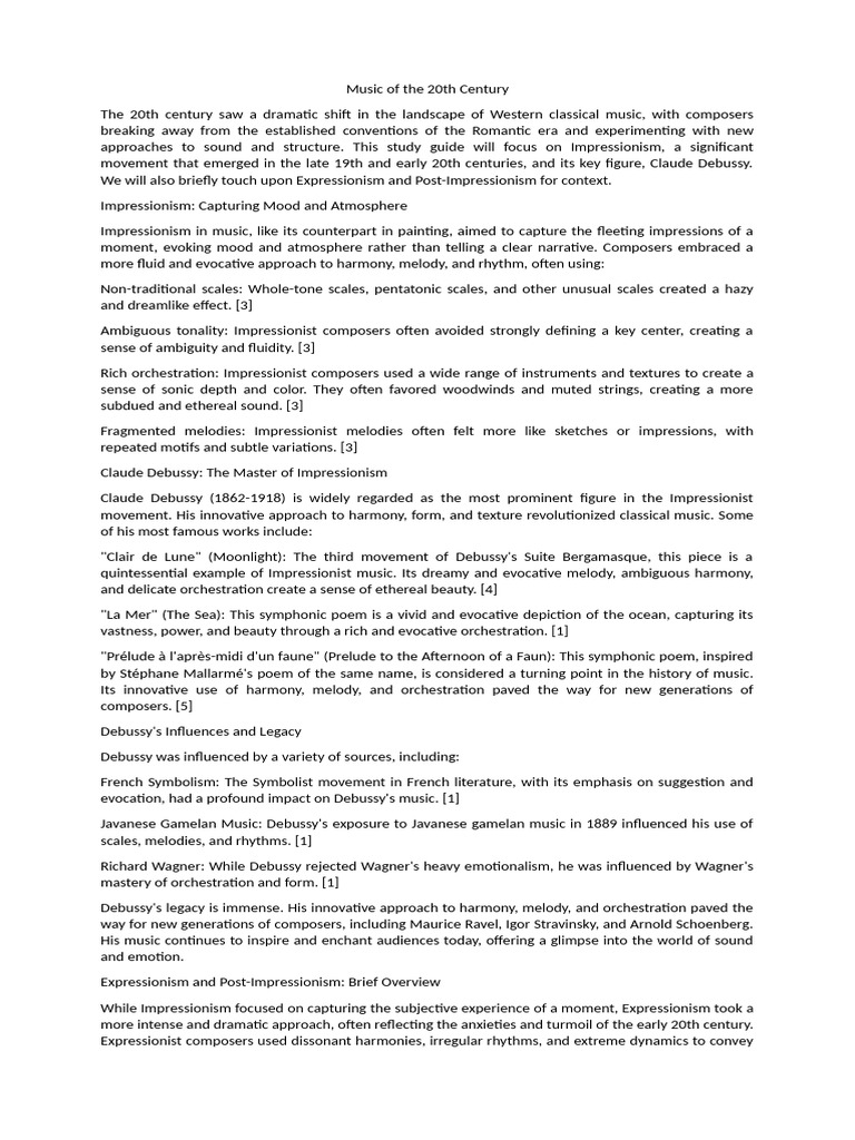 Summary of The Topic - Music of The 20th Century | PDF