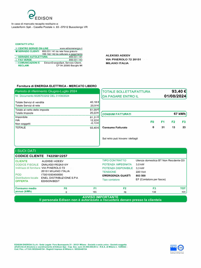 Utility Bill Italia | PDF