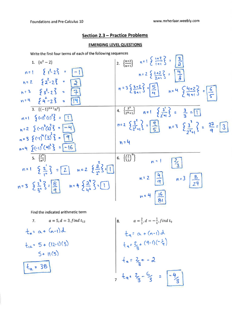 Section 2.3 - Arithmetic Sequence and Series - Key | PDF