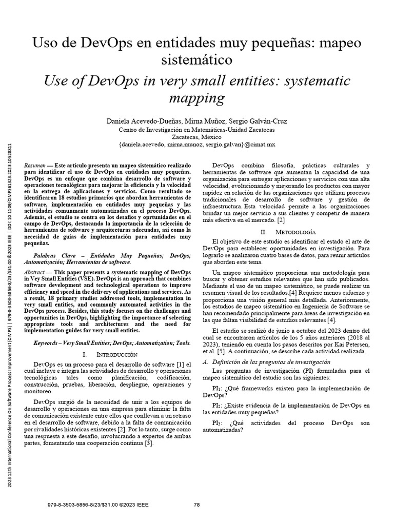 Use of Devops in Very Small Entities Systematic Mapping | PDF | Software Development | Computer ...