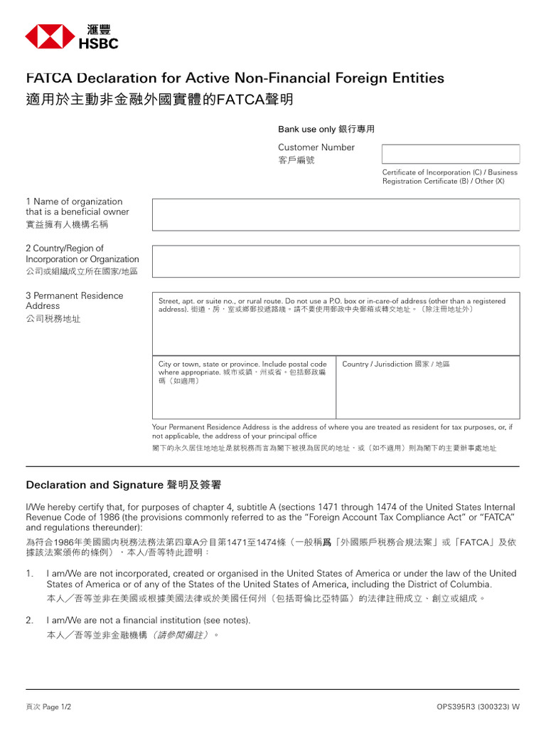 Fatca Declaration For Active Nffe 5 May 23 TC | PDF