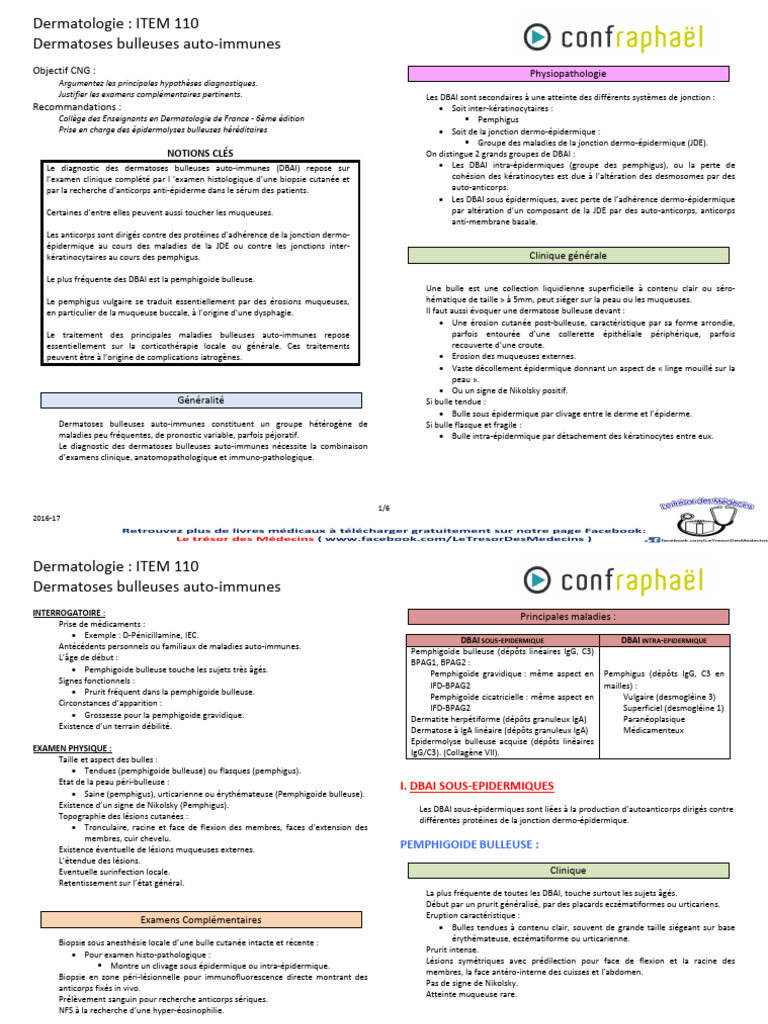 Dermatoses - Bulleuses - Auto-Immunes - LeTresorDesMedecins | PDF