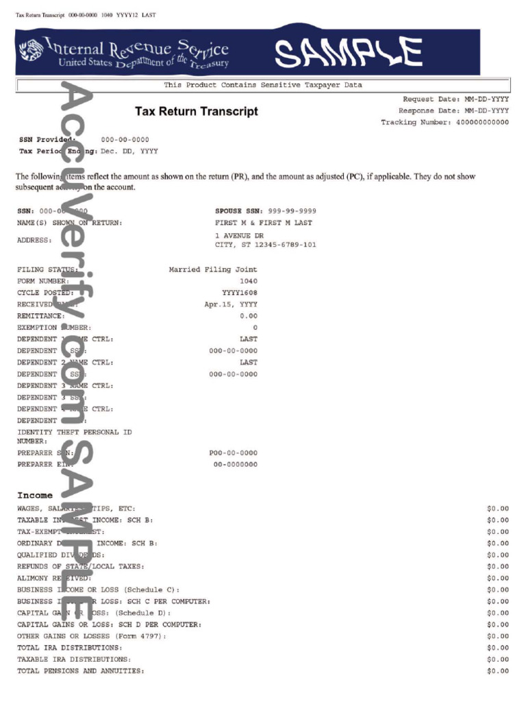 1040 Tax Transcript Sample | PDF
