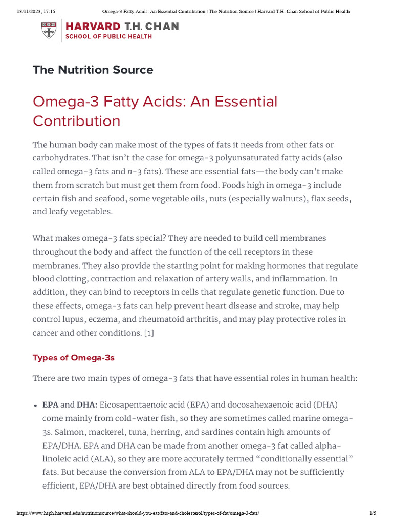 Omega-3 Fatty Acids, An Essential Contribution: The Nutrition Source | PDF