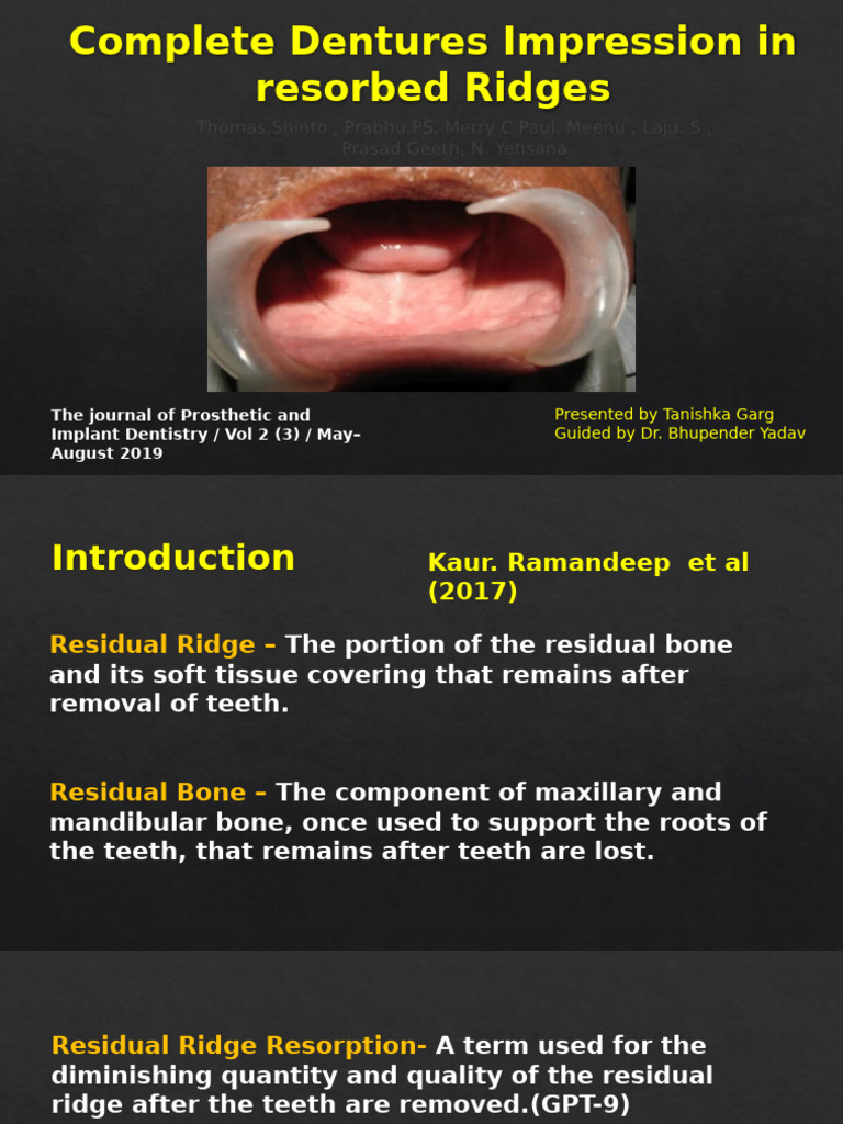 Resorbed Ridges Impression Techniques | PDF