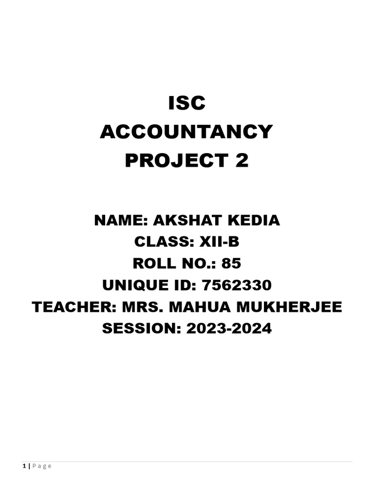 ISC Accountancy Project 2 Class 12 | PDF