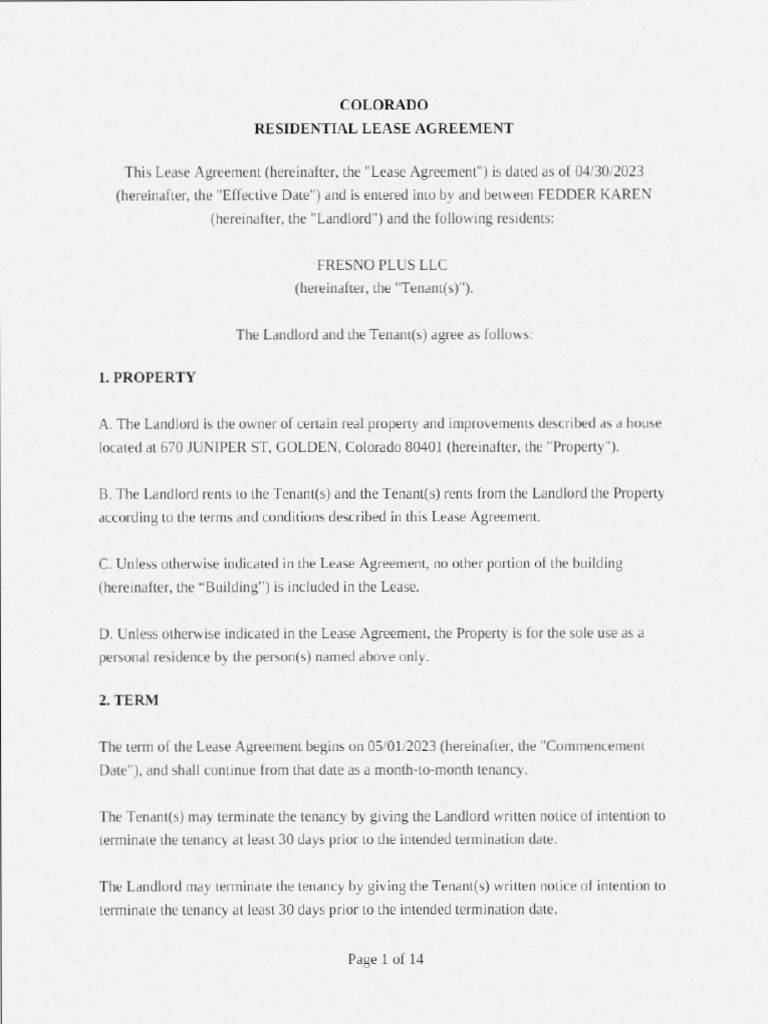 FRESNO PLUS LLC Colorado - Lease - Agreement | PDF
