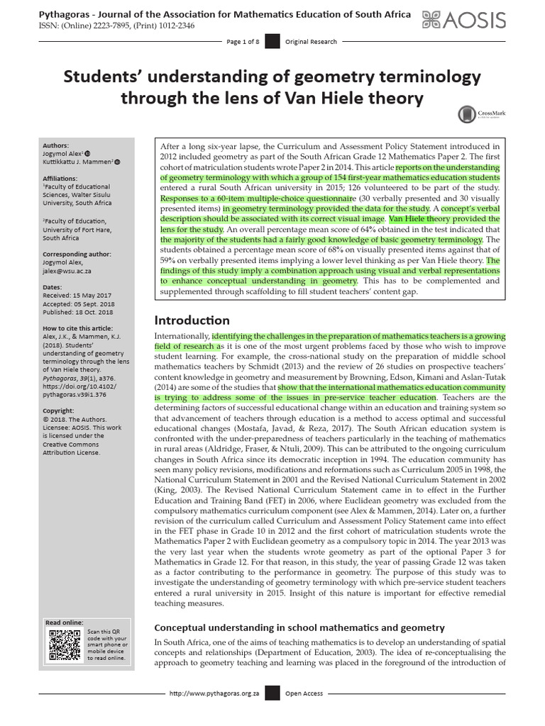 Alex, J., & Mammen, K. J. (2018) . | PDF | Geometry | Language Arts & Discipline
