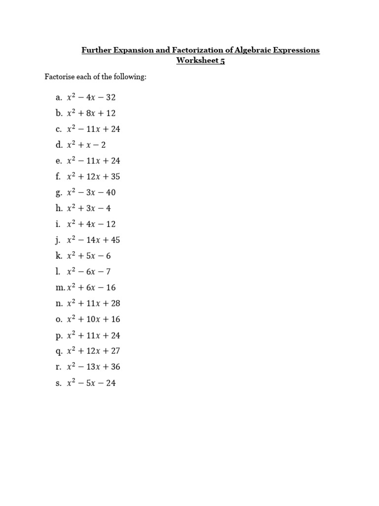 Worksheet 5 Factorization Pdf
