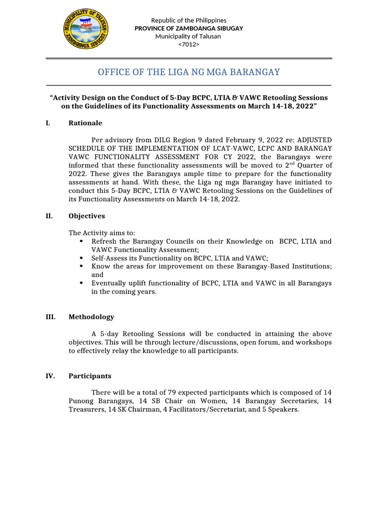 BCPC, LTIA & VAWC Activity Design | PDF